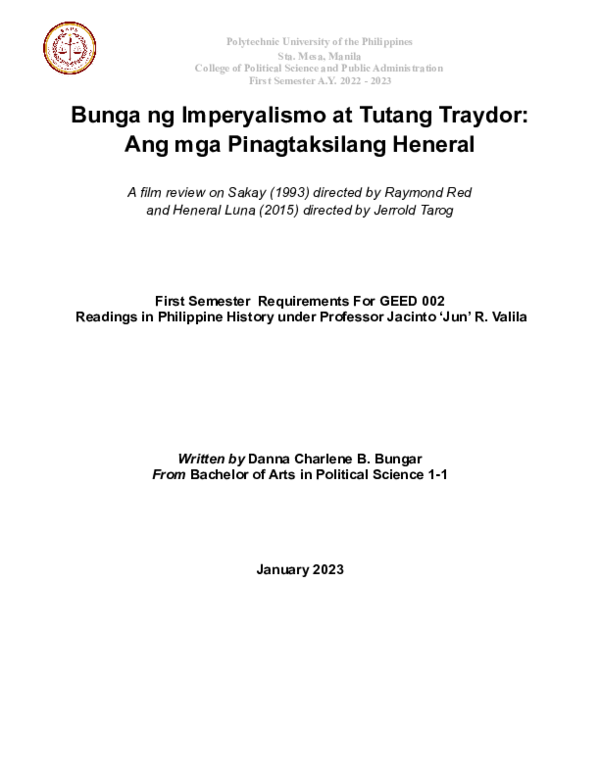 (PDF) BUNGAR A Film Review on Sakay and Luna