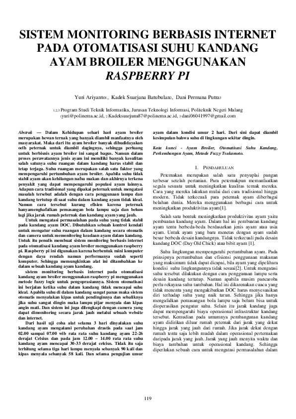 (PDF) Sistem Monitoring Berbasis Internet Pada Otomatisasi Suhu Kandang ... (PDF) Sistem Monitoring Berbasis Internet Pada Otomatisasi Suhu Kandang ...