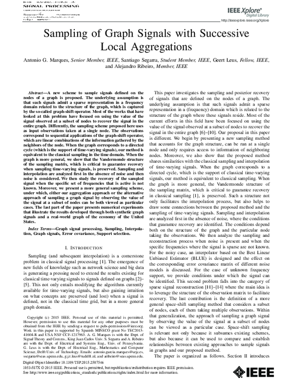 (PDF) Sampling of Graph Signals With Successive Local Aggregations