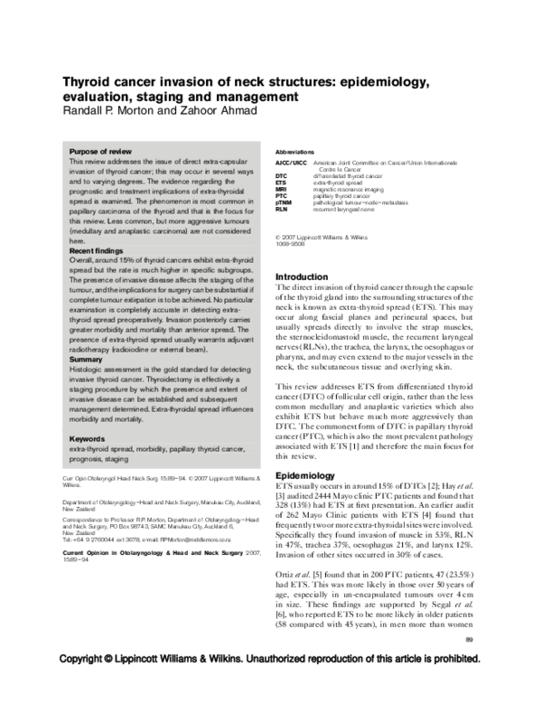 Thyroid cancer invasion of neck structures: epidemiology, evaluation ...