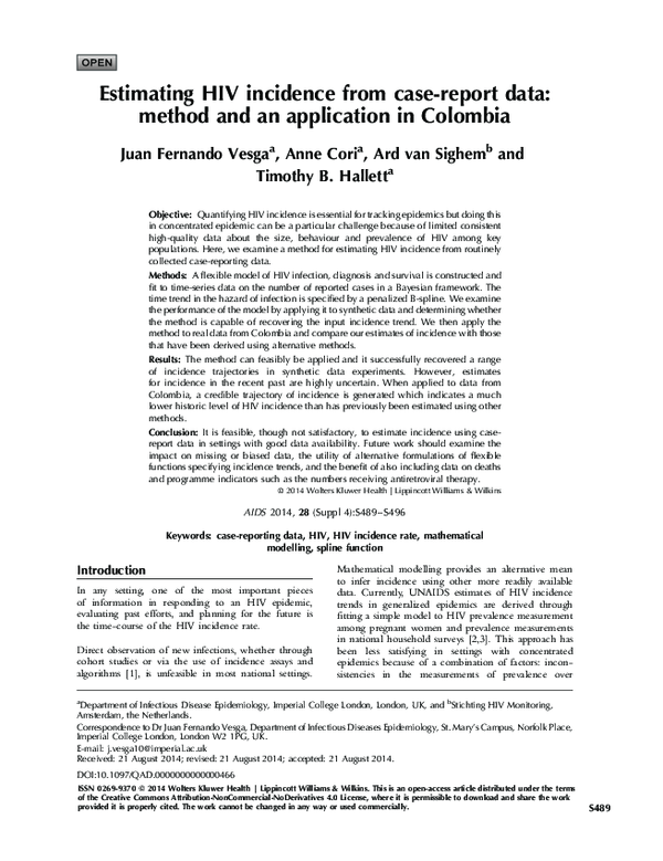 (PDF) Estimating HIV incidence from case-report data | JUAN VESGA - Academia.edu