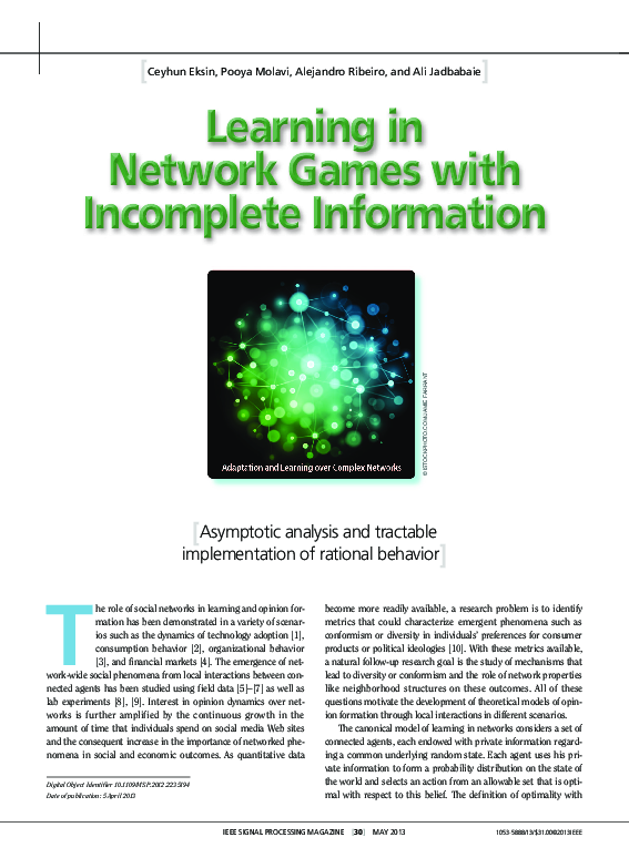 (PDF) Learning in network games with incomplete information: asymptotic analysis and tractable ...
