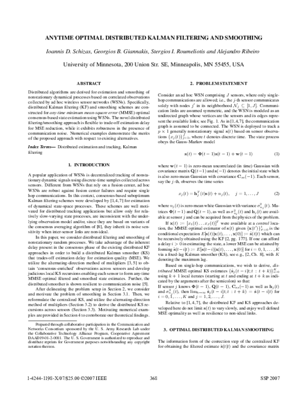 (PDF) Anytime Optimal Distributed Kalman Filtering and Smoothing