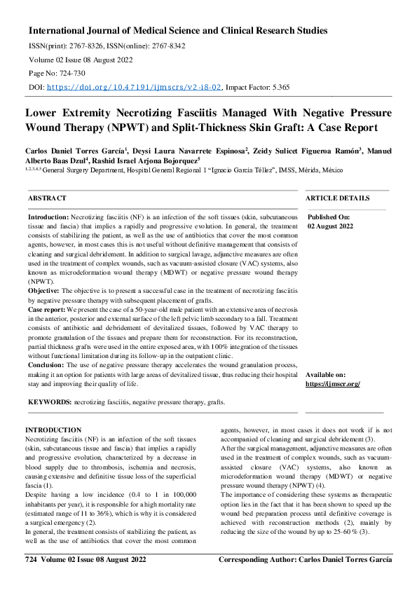 (PDF) Lower Extremity Necrotizing Fasciitis Managed With Negative ...