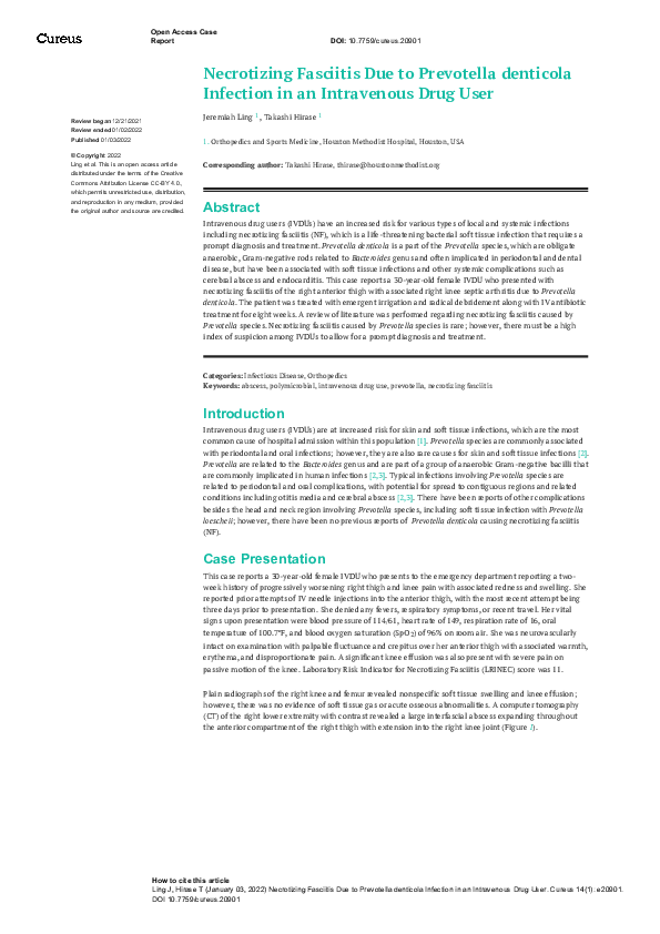 (PDF) Necrotizing Fasciitis Due to Prevotella denticola Infection in an ...
