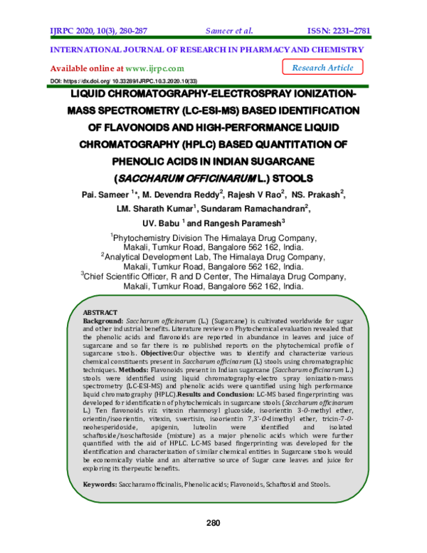 (PDF) Liquid Chromatography-Electrospray Ionization Mass Spectrometry (LC-Esi-MS) Based ...