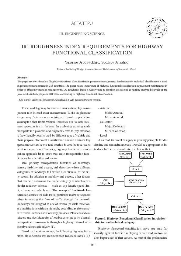 (PDF) IRI Roughness Index Requirements For Highway Functional ...