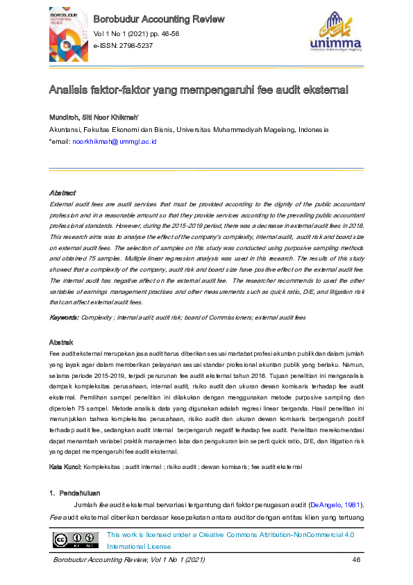(PDF) Peran Kompleksitas Perusahaan, Audit Internal, Risiko Audit dan Ukuran Dewan Komisaris ...