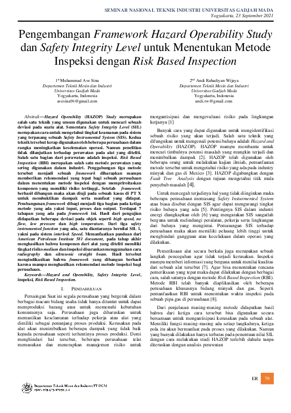 (PDF) Pengembangan Framework Hazard Operability Study dan Safety ...