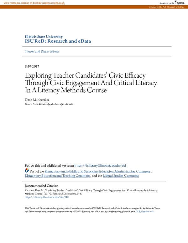 (PDF) Exploring Teacher Candidates’ Civic Efficacy Through Civic ...