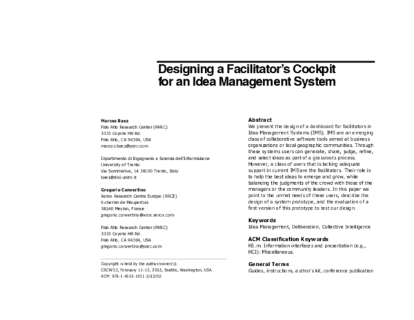(PDF) Designing a facilitator's cockpit for an idea management system