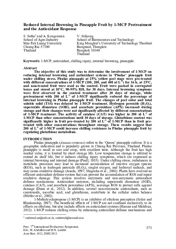 (PDF) Reduced Internal Browning in Pineapple Fruit by 1-MCP ...