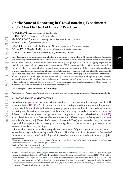 (PDF) On the State of Reporting in Crowdsourcing Experiments and a ...