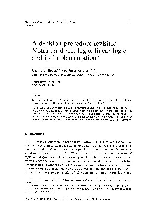 (PDF) A decision procedure revisited: notes on direct logic, linear ...