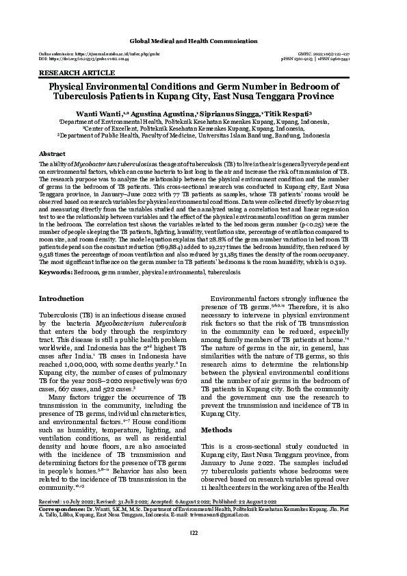 (PDF) Physical Environmental Conditions and Germ Number in Bedroom of ...