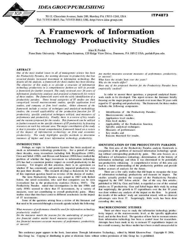 (PDF) A Framework of Information Technology Productivity Studies