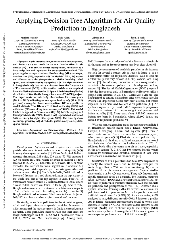 (PDF) Applying Decision Tree Algorithm for Air Quality Prediction in ...