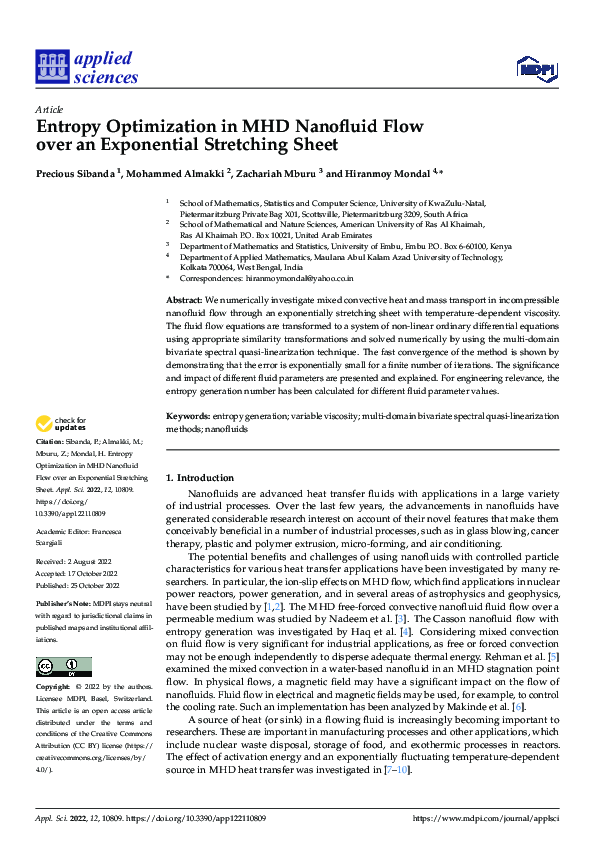 (PDF) Entropy Optimization in MHD Nanofluid Flow over an Exponential Stretching Sheet
