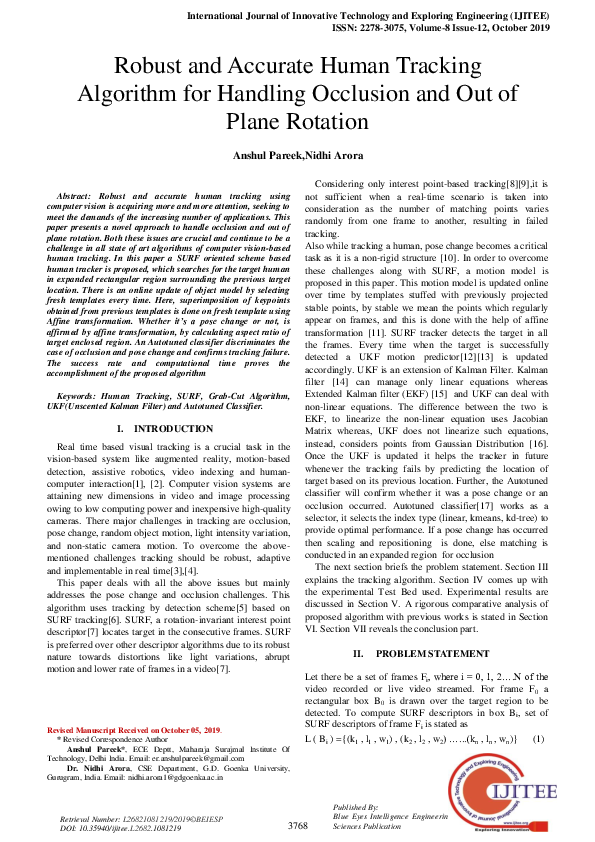 (PDF) Robust and Accurate Human Tracking Algorithm for Handling Occlusion and Out of Plane Rotation