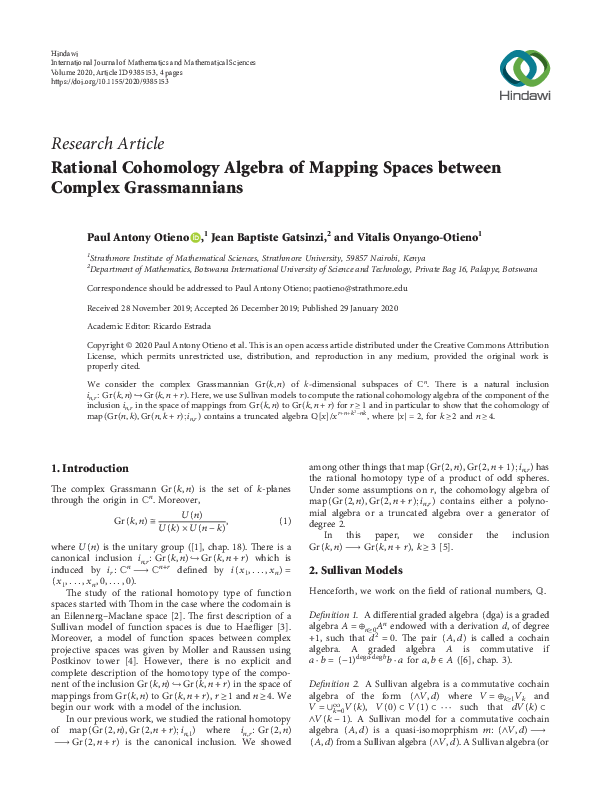 Pdf Rational Cohomology Algebra Of Mapping Spaces Between Complex Grassmannians
