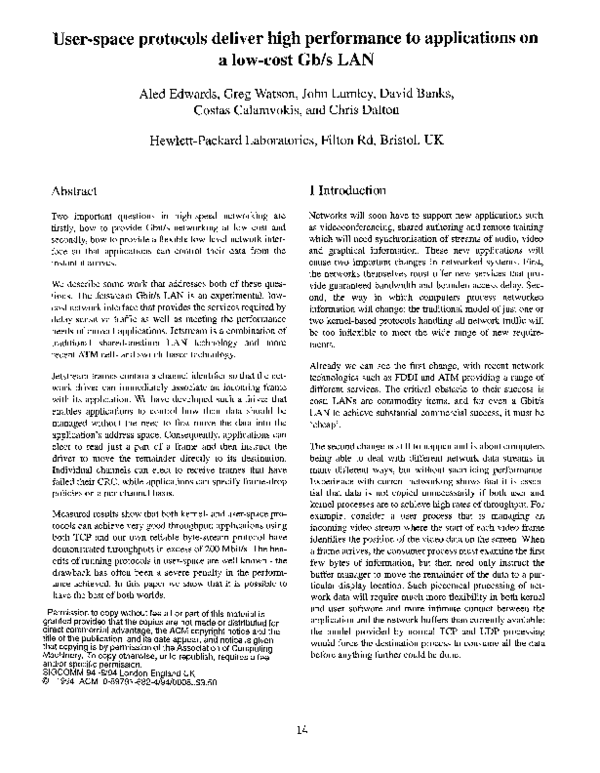 (PDF) User-space protocols deliver high performance to applications on ...