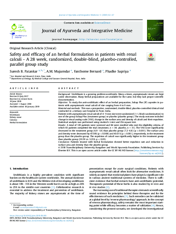 (PDF) Safety and efficacy of an herbal formulation in patients with ...