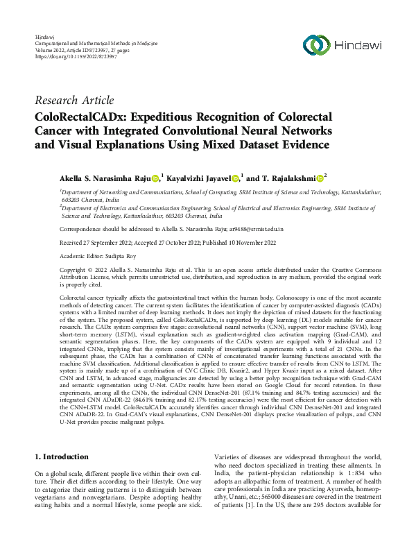 Pdf Colorectalcadx Expeditious Recognition Of Colorectal Cancer With Integrated Convolutional