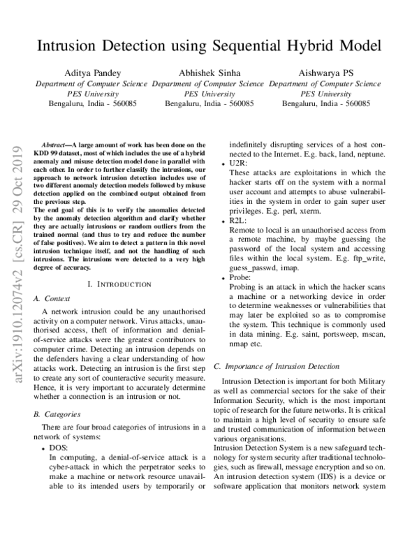 Pdf Intrusion Detection Using Sequential Hybrid Model Aditya Pandey