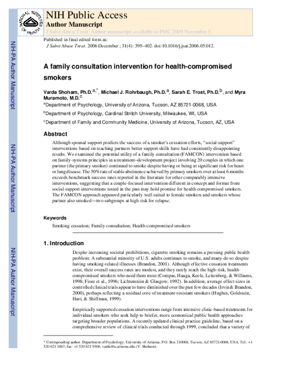 (PDF) A family consultation intervention for health-compromised smokers ...