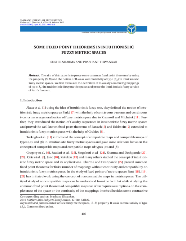 (PDF) Some Fixed Point Theorems in intuitionistic fuzzy metric spaces