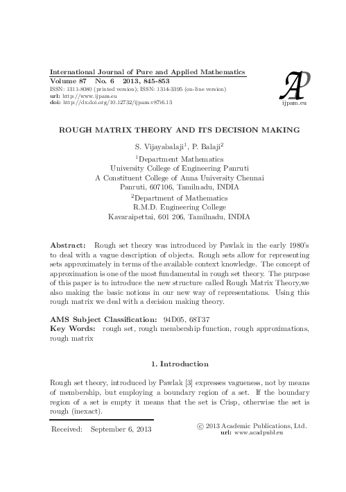 (PDF) Rough Matrix Theory and Its Decision Making