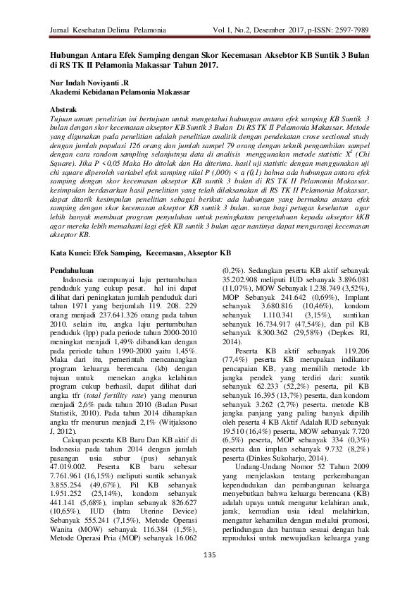 (PDF) Hubungan Antara Efek Samping dengan Skor Kecemasan Aksebtor KB Suntik 3 Bulan di RS TK II ...