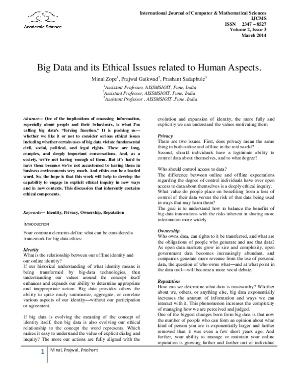 (PDF) Big Data and its Ethical Issues related to Human Aspects