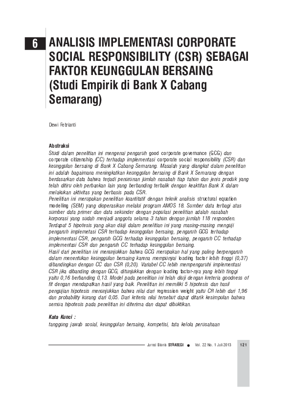 (PDF) ANALISIS IMPLEMENTASI CORPORATE SOCIAL RESPONSIBILITY (CSR) SEBAGAI FAKTOR KEUNGGULAN ...