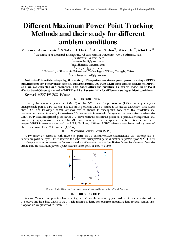 (PDF) Different Maximum Power Point Tracking Methods and their study for different ambient ...