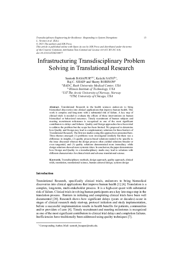 (PDF) Infrastructuring Transdisciplinary Problem Solving in Translational Research