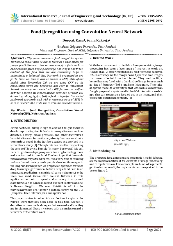 Pdf Food Recognition Using Convolution Neural Network Deepak Rana