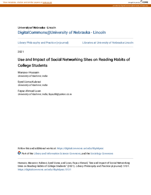 (PDF) Use and Impact of Social Networking Sites on Reading Habits of ...