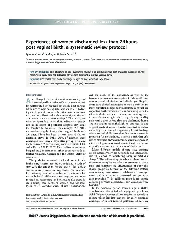 (PDF) Experiences of women discharged less than 24 hours post vaginal ...