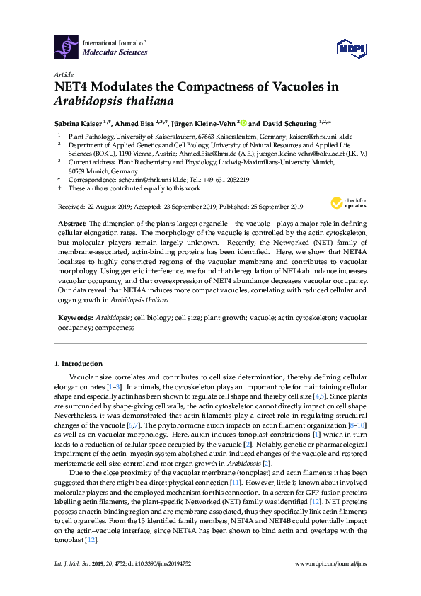 (PDF) NET4 modulates the compactness of vacuoles in Arabidopsis thaliana