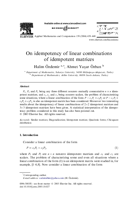 Pdf On Idempotency Of Linear Combinations Of Idempotent Matrices