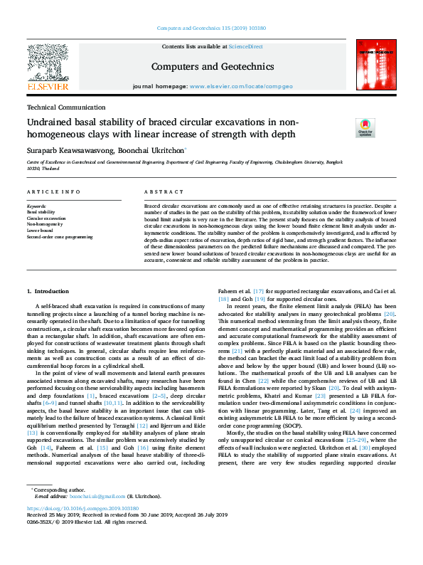 (PDF) Undrained basal stability of braced circular excavations in non ...