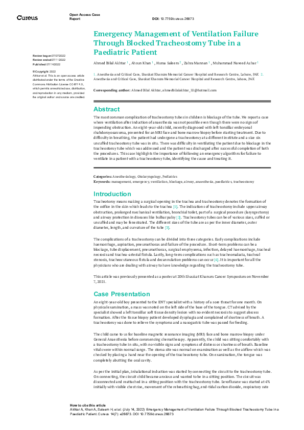 (PDF) Emergency Management of Ventilation Failure Through Blocked ...