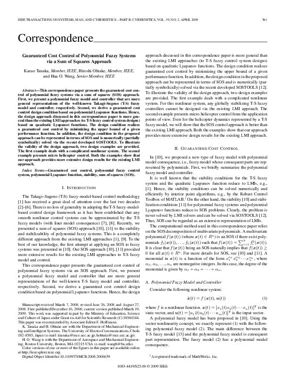 Pdf Guaranteed Cost Control Of Polynomial Fuzzy Systems Via A Sum Of Squares Approach Owen