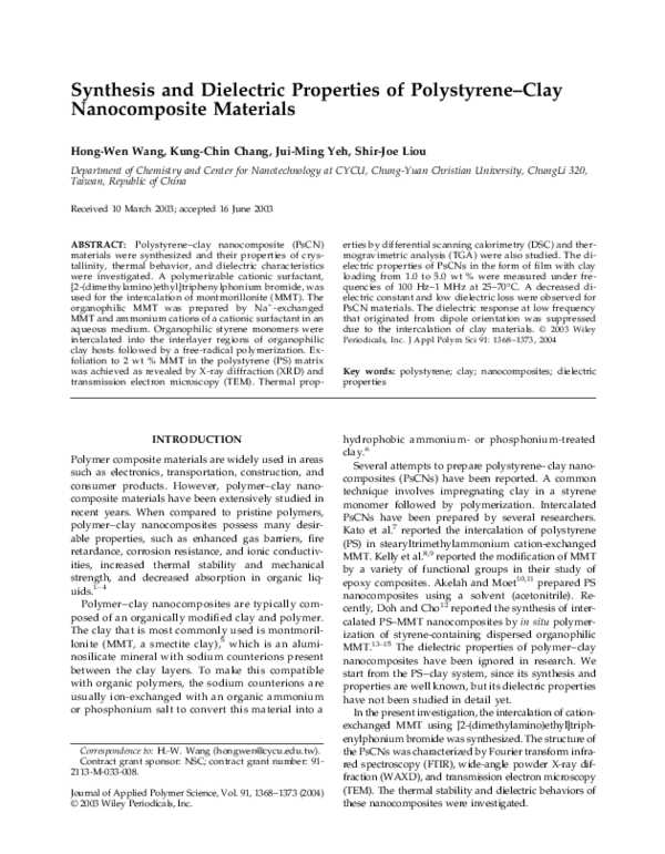 (PDF) Synthesis and dielectric properties of polystyrene-clay ...