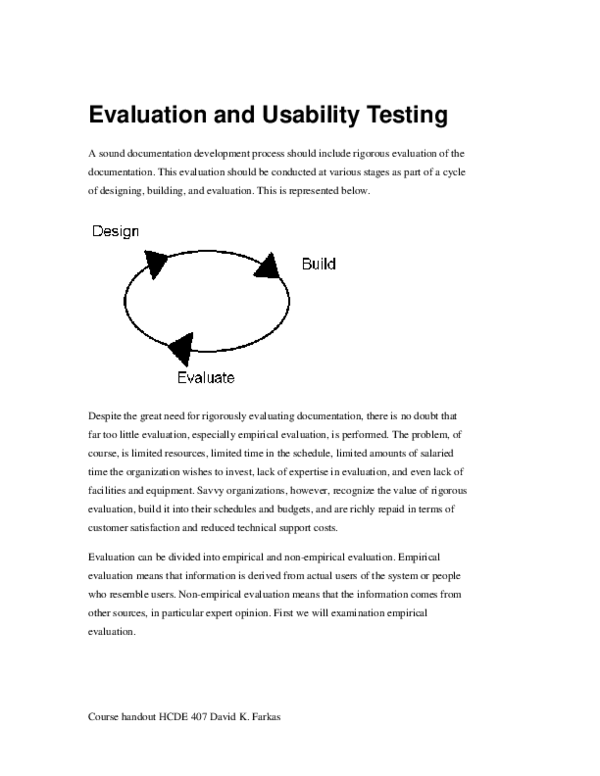 (PDF) Evaluation and Usability Testing