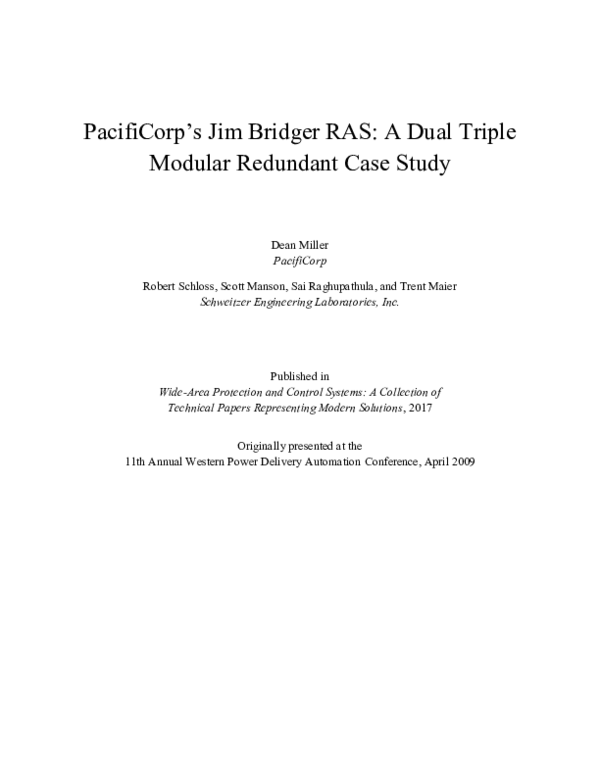 (PDF) PacifiCorp ’ s Jim Bridger RAS : A Dual Triple Modular Redundant ...