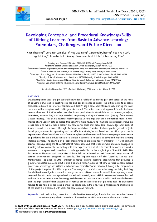 (PDF) Developing Conceptual and Procedural Knowledge/Skills of Lifelong Learners from Basic to ...