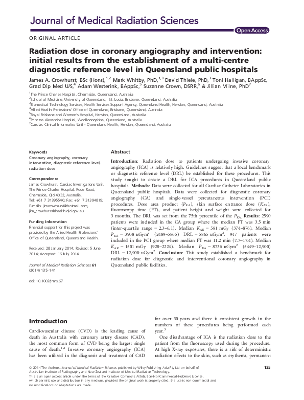(PDF) Radiation dose in coronary angiography and intervention: initial ...
