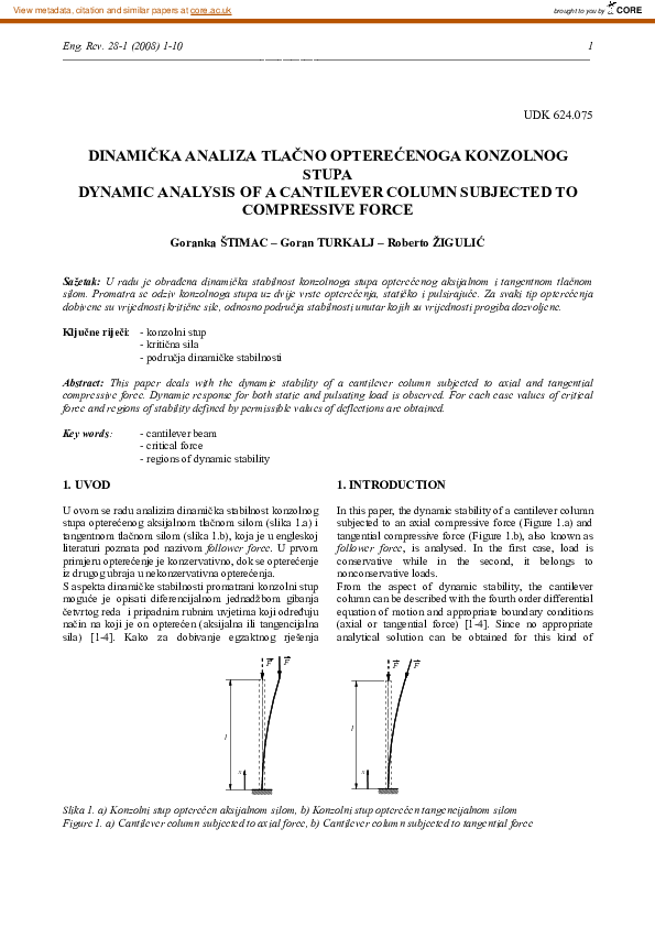 (PDF) Dynamic Analysis of a Cantilever Column Subjected to Compressive ...